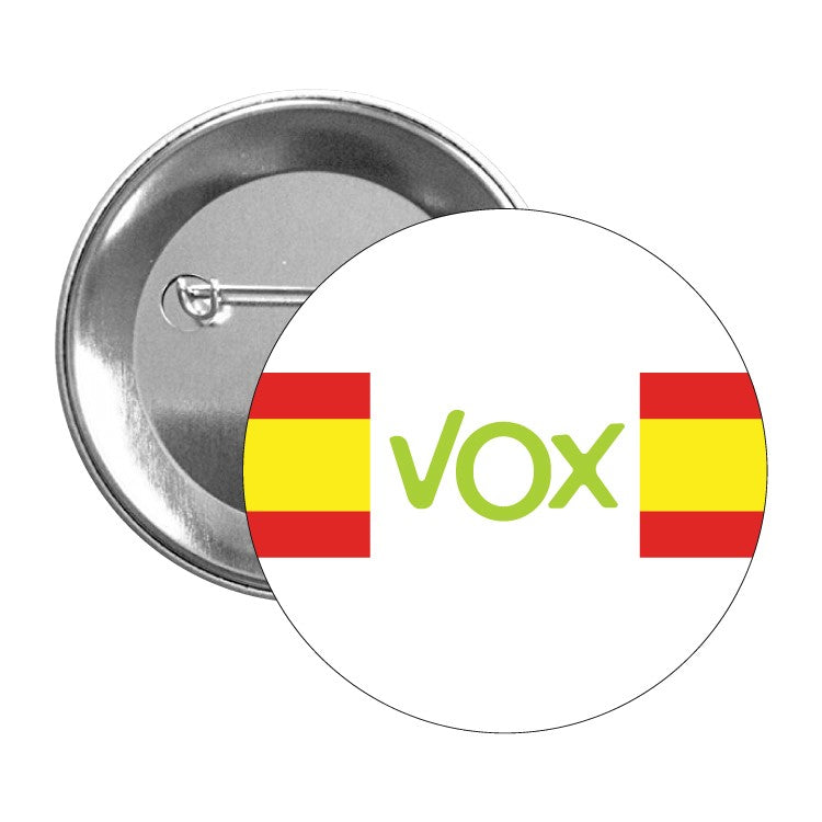 Chapa Vox Blanco Con Bandera De España – Merchandising Vox